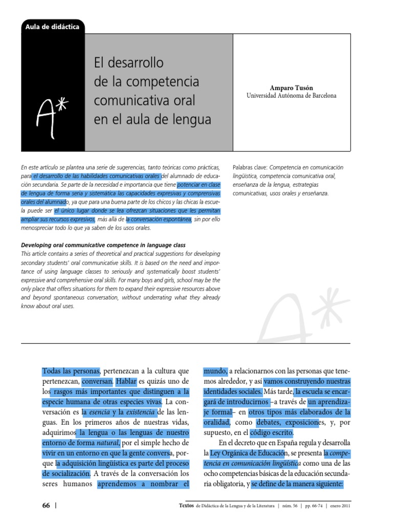 Desarrollo de la competencia oral en clase | PDF | Sociolingüística ...