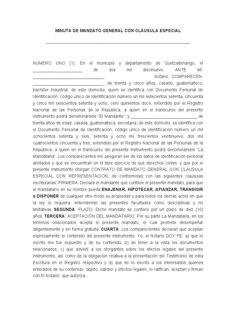 Minuta de Mandato General Con Cláusula Especial | PDF | Justicia | Crimen y violencia