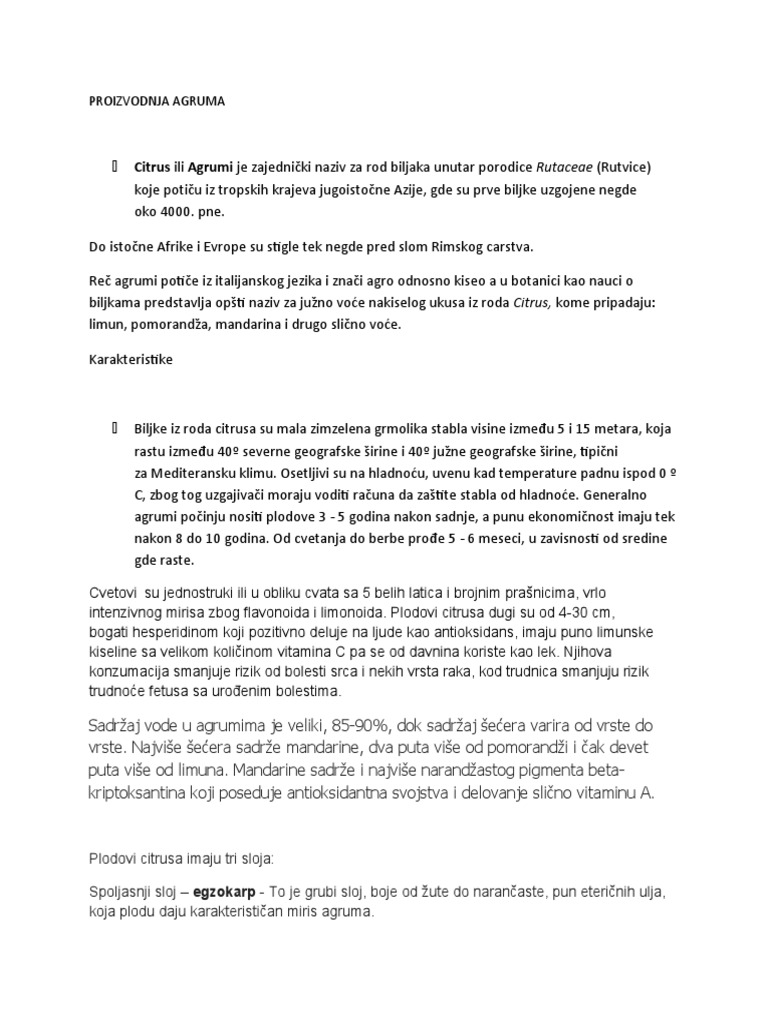 Proizvodnja Agruma | PDF