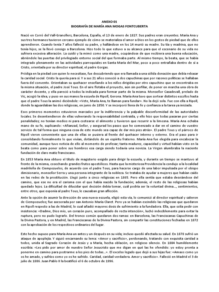 Anexo 01 Biografía de María Ana Mogas Fontcuberta | PDF | Historia
