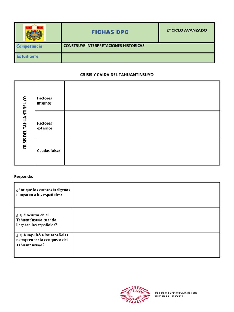 Ficha Dpc 2 Caida Del Tahuantinsuyo Pdf Ciencias Sociales