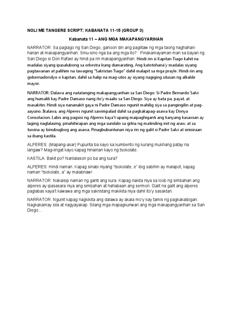 NOLI ME TANGERE SCRIPT Kabanata 11 15 | PDF