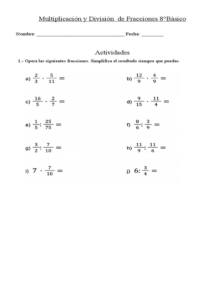 Multiplicación y División de Fracciones | PDF
