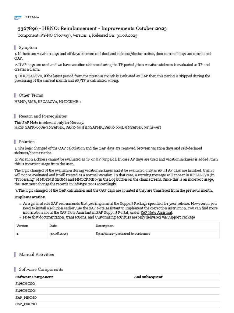 HRNO: Reimbursement - Improvements October 2023: Symptom | PDF | Computer Architecture | Systems ...