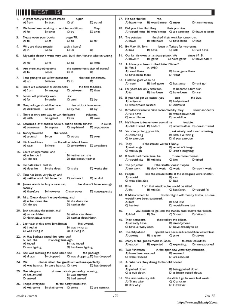 English Grammar Test 15 PDF | PDF