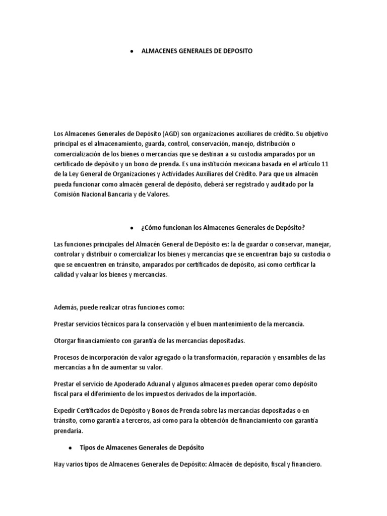 Almacenes Generales de Deposito | PDF | Bancos | Certificado de deposito