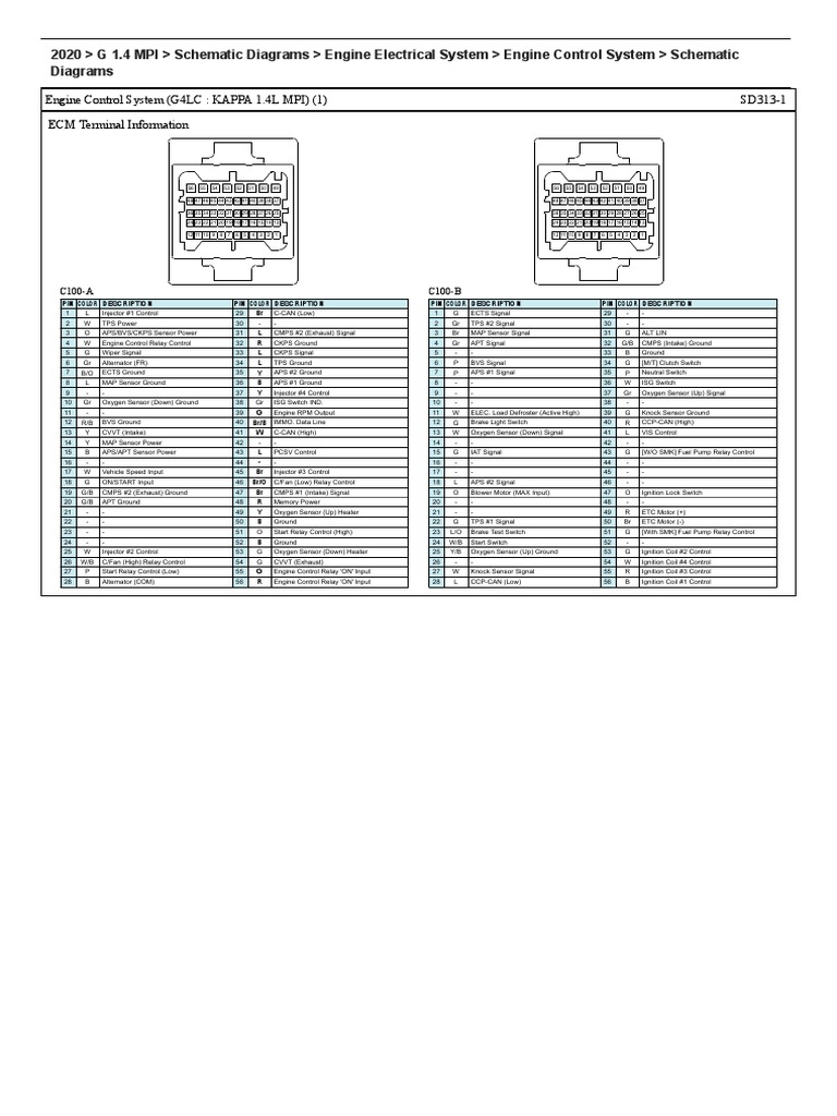 2020 G 1.4 MPI Schematic Diagrams Engine Electrical System Engine ...