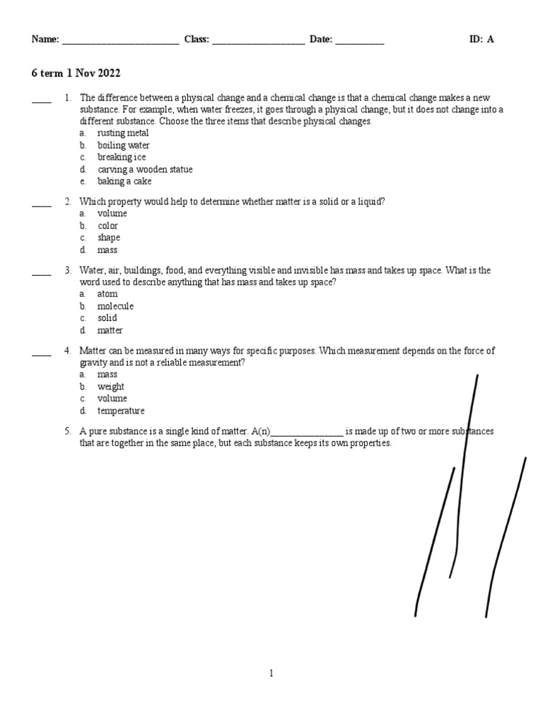 Gr. 6 Science First Term Revision 2 | PDF | Liquids | Gases