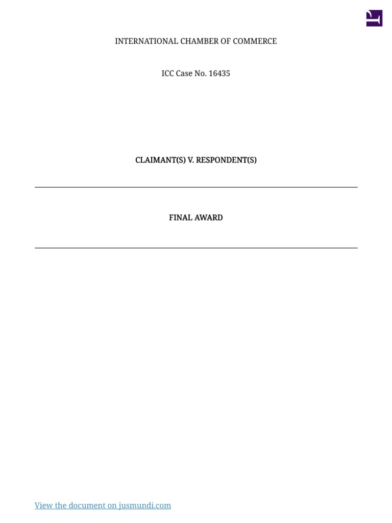 ICC Case 16435: Claimant vs Respondent | PDF | Arbitration | Arbitral ...