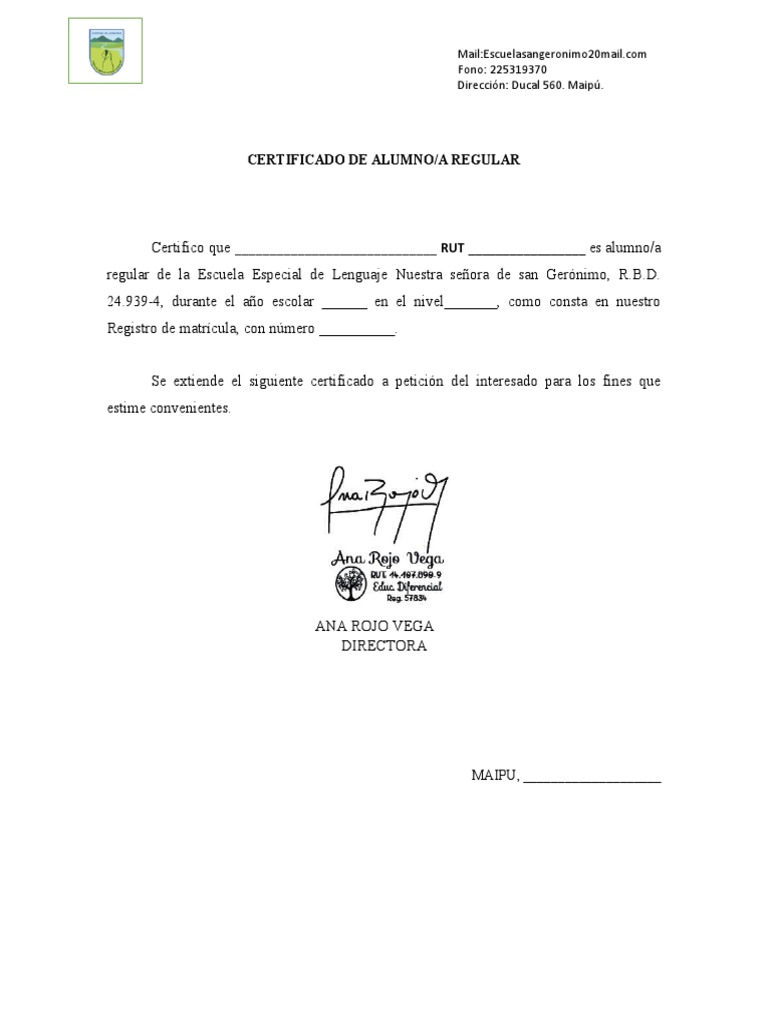 Certificado Alumno Regular | PDF