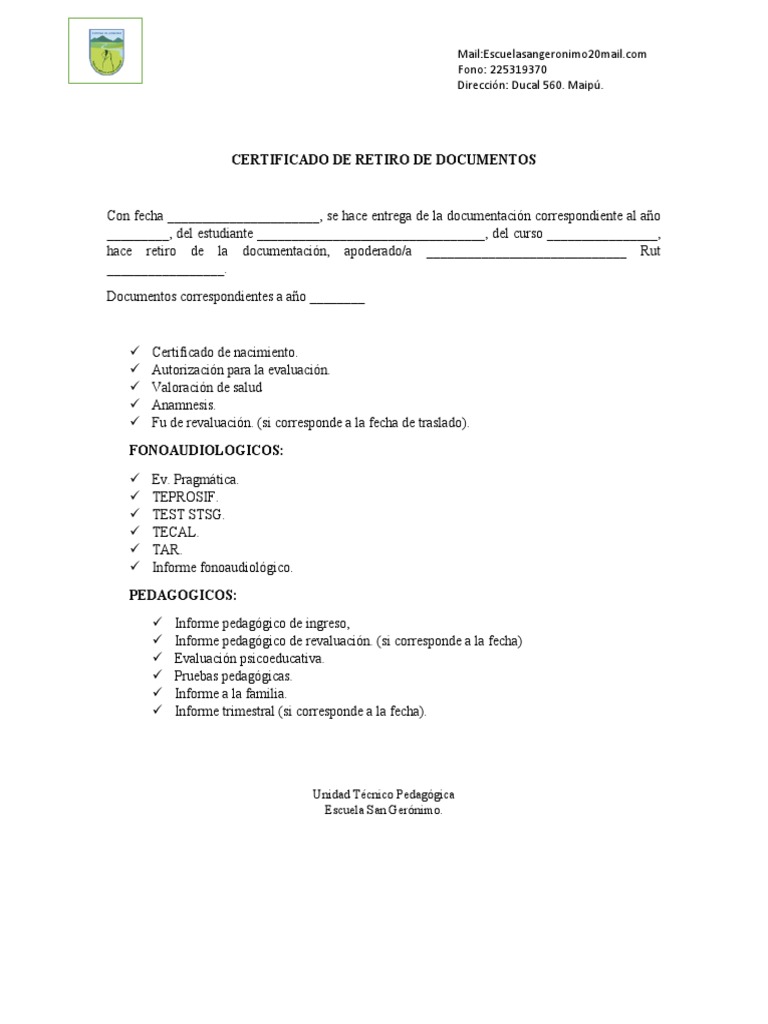 Certificado de Retiro de Documentos | PDF