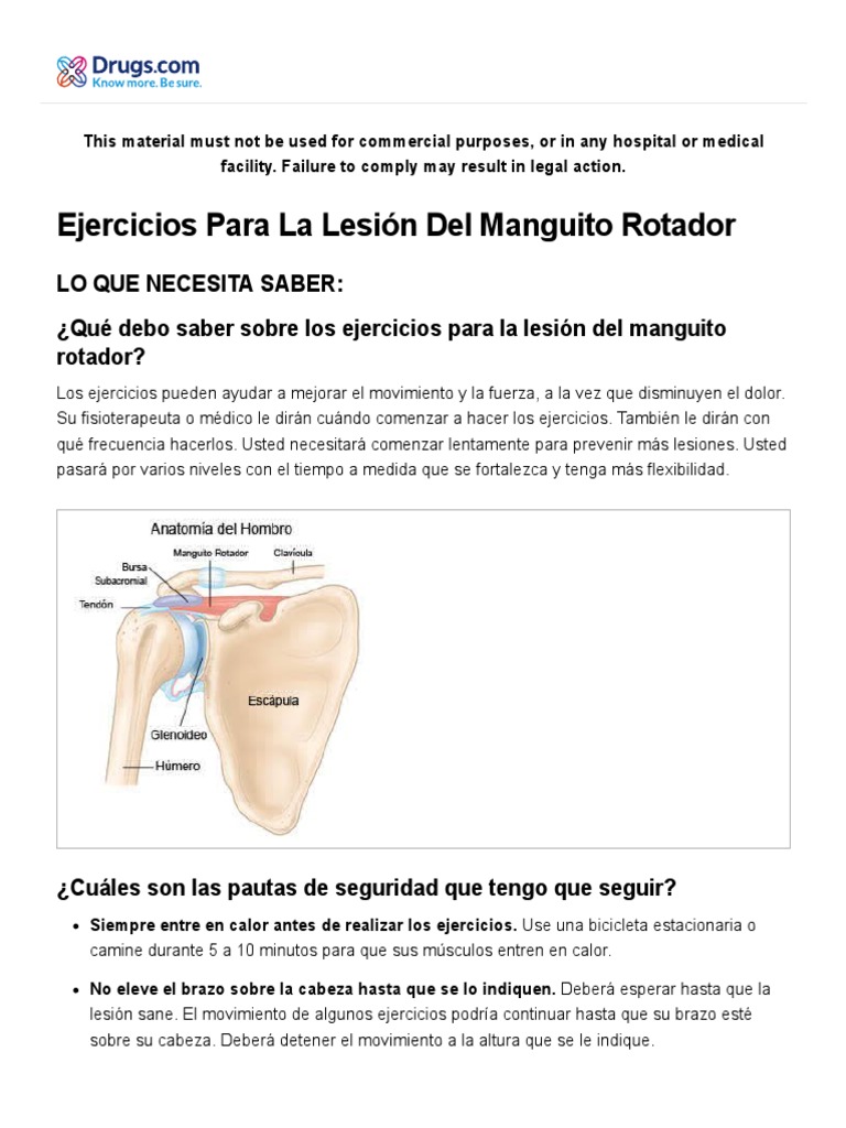 Ejercicios para La Lesión Del Manguito Rotador | PDF | Hombro | Codo