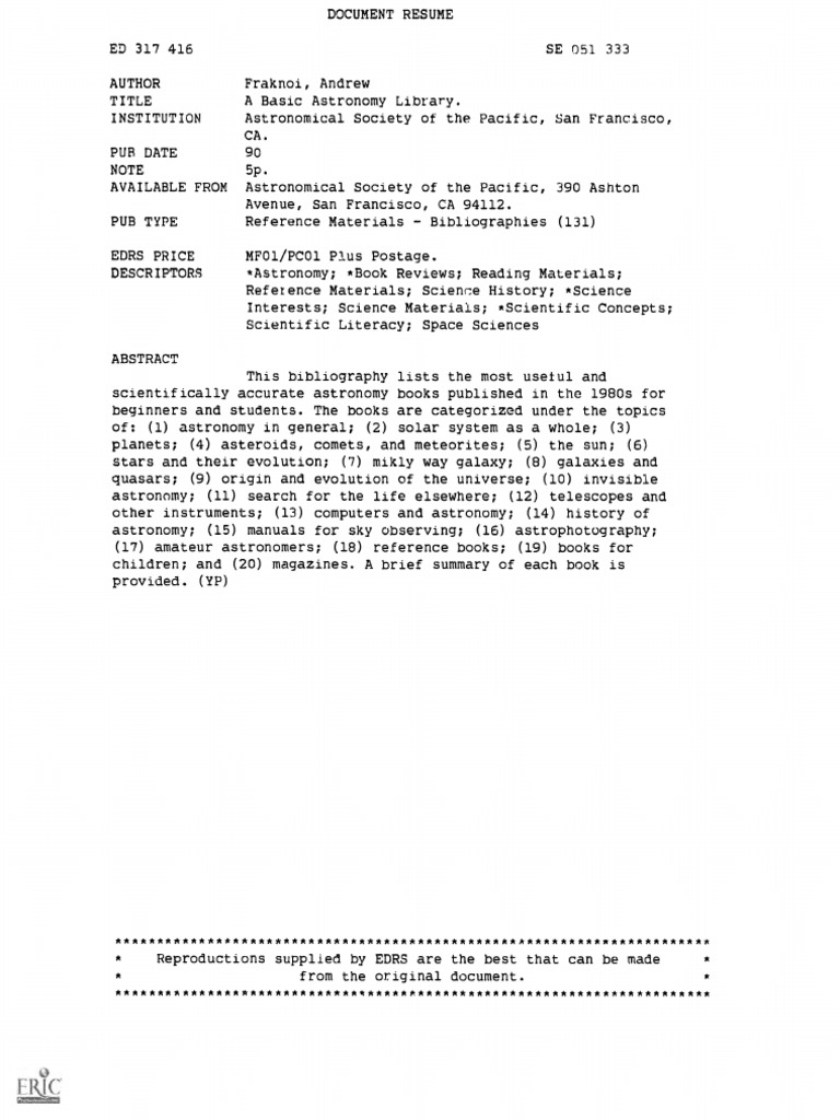 1 A Basic Astronomy Library (1990) | PDF | Astronomy | Amateur Astronomy