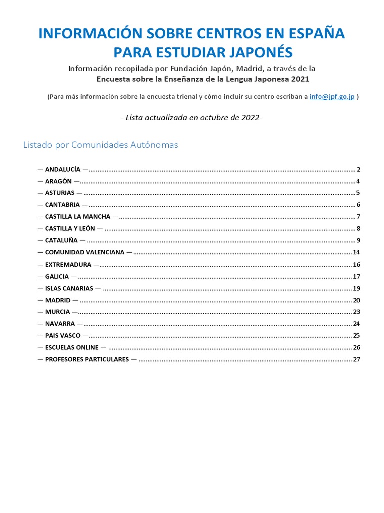 Listado de Centros y Profesores de Japones en Espa A 2022 | PDF | España