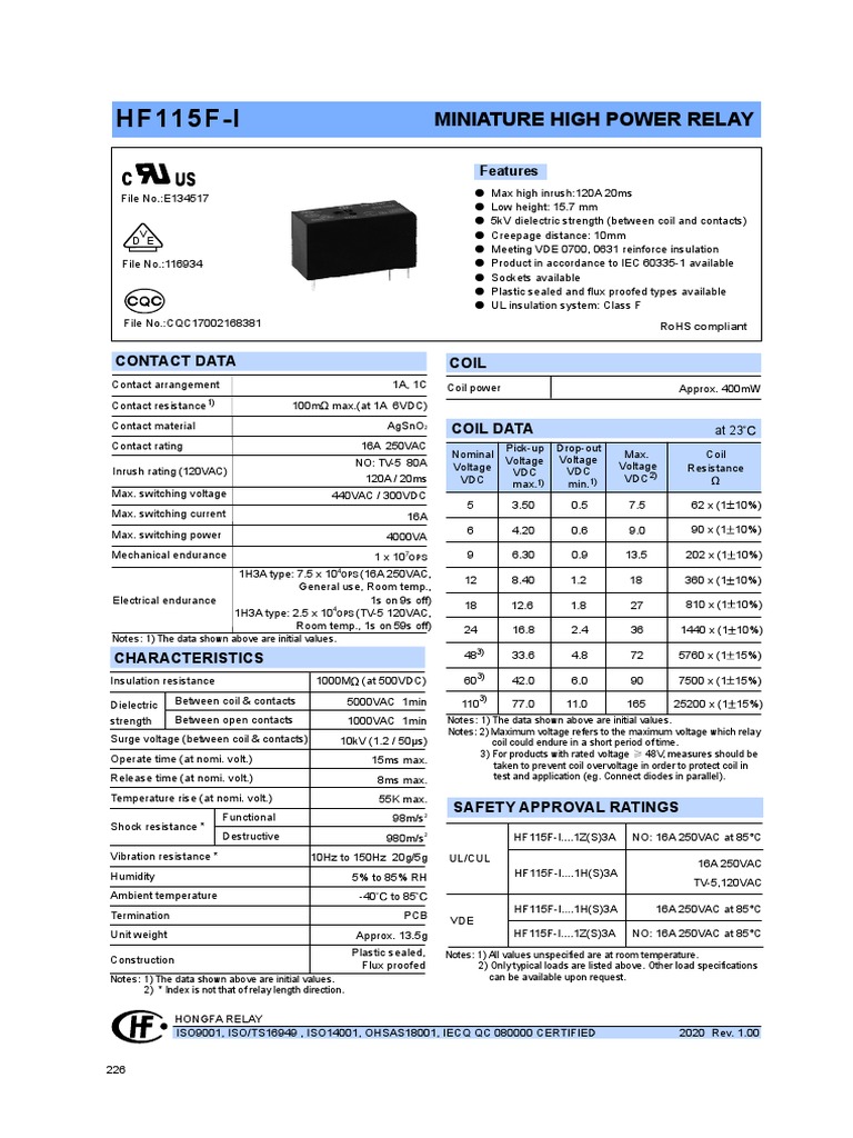 HF115F I | PDF | Relay | Insulator (Electricity)
