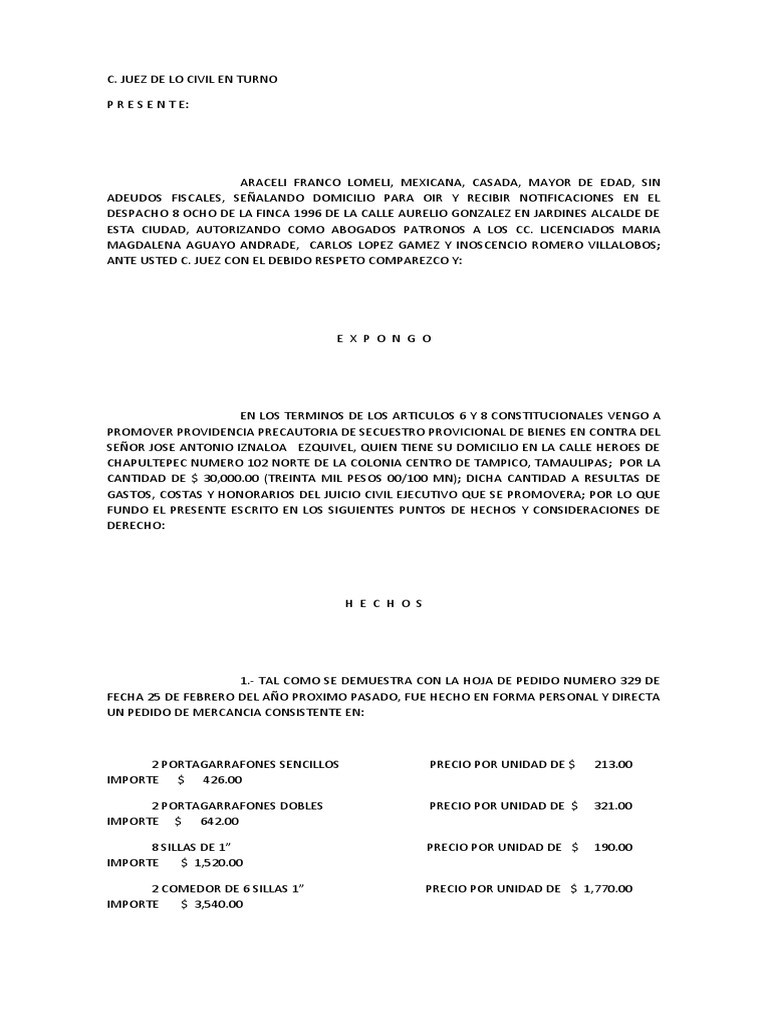 Demanda de Embargo Precautorio Reyes | Descargar gratis PDF | Esfera ...