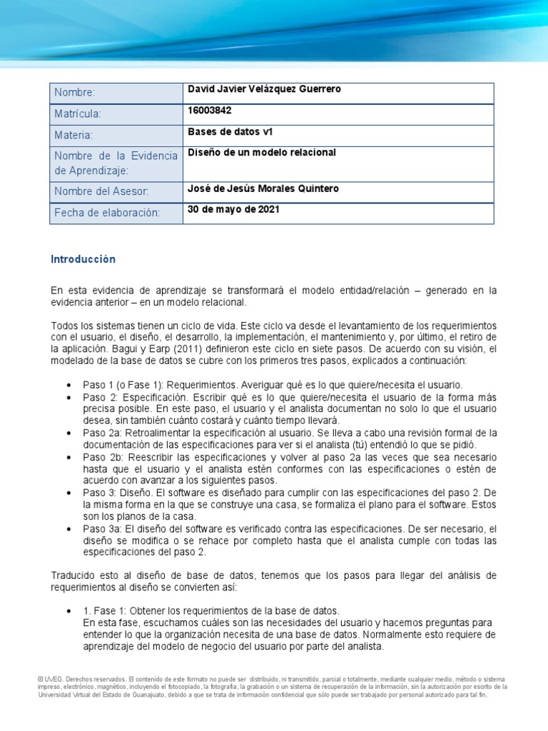 Diseño de Modelo Relacional en Bases de Datos | PDF | Bases de datos ...