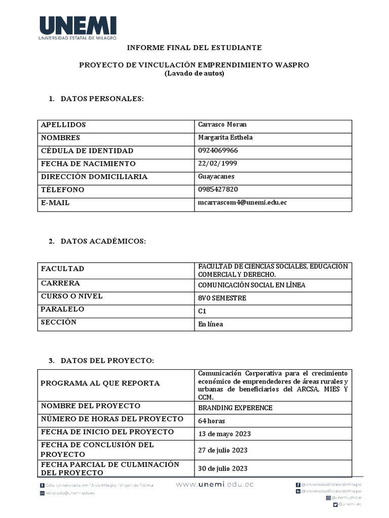 Informe Final Vinculacion - Margarita Carrasco | PDF | Iniciativa ...