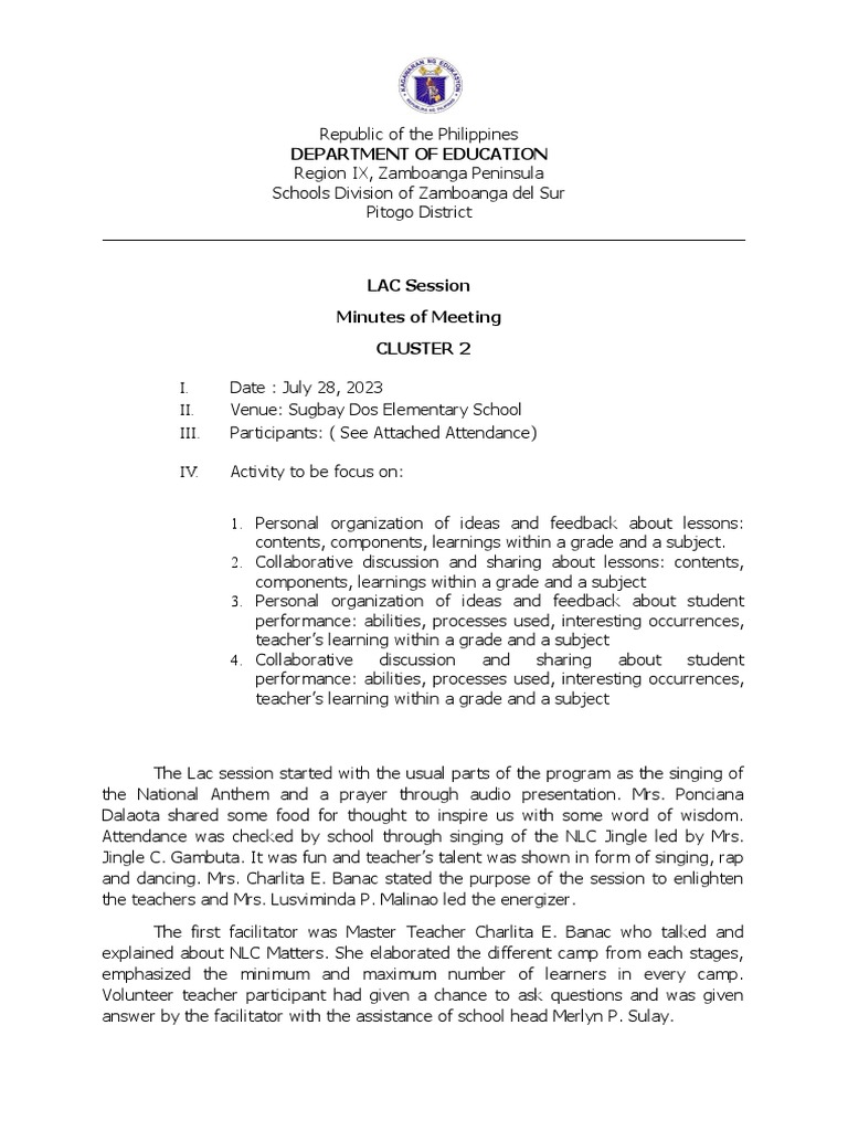 1st LAC Minutes NLC | PDF | Teachers | Education Theory