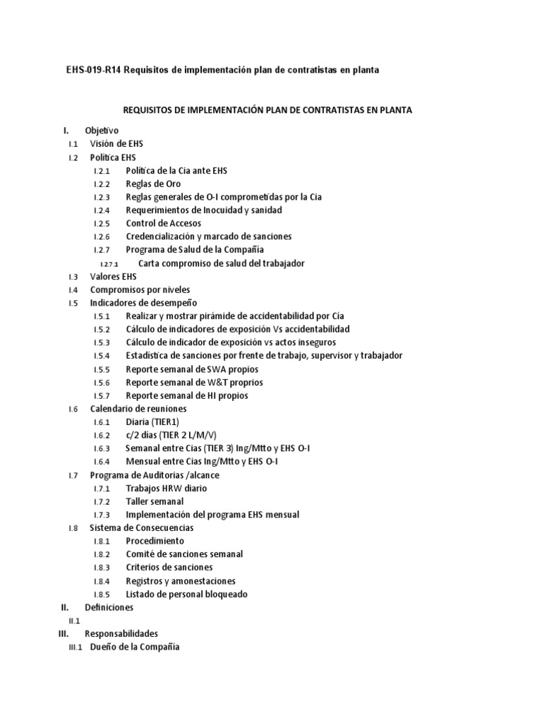 EHS-019-R14 Requisitos de implementación plan de contratistas en planta ...