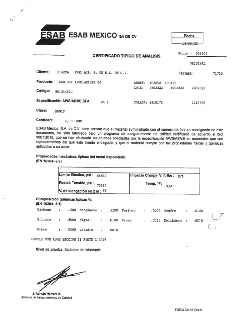 Certificado de Calidad Soldadura | PDF