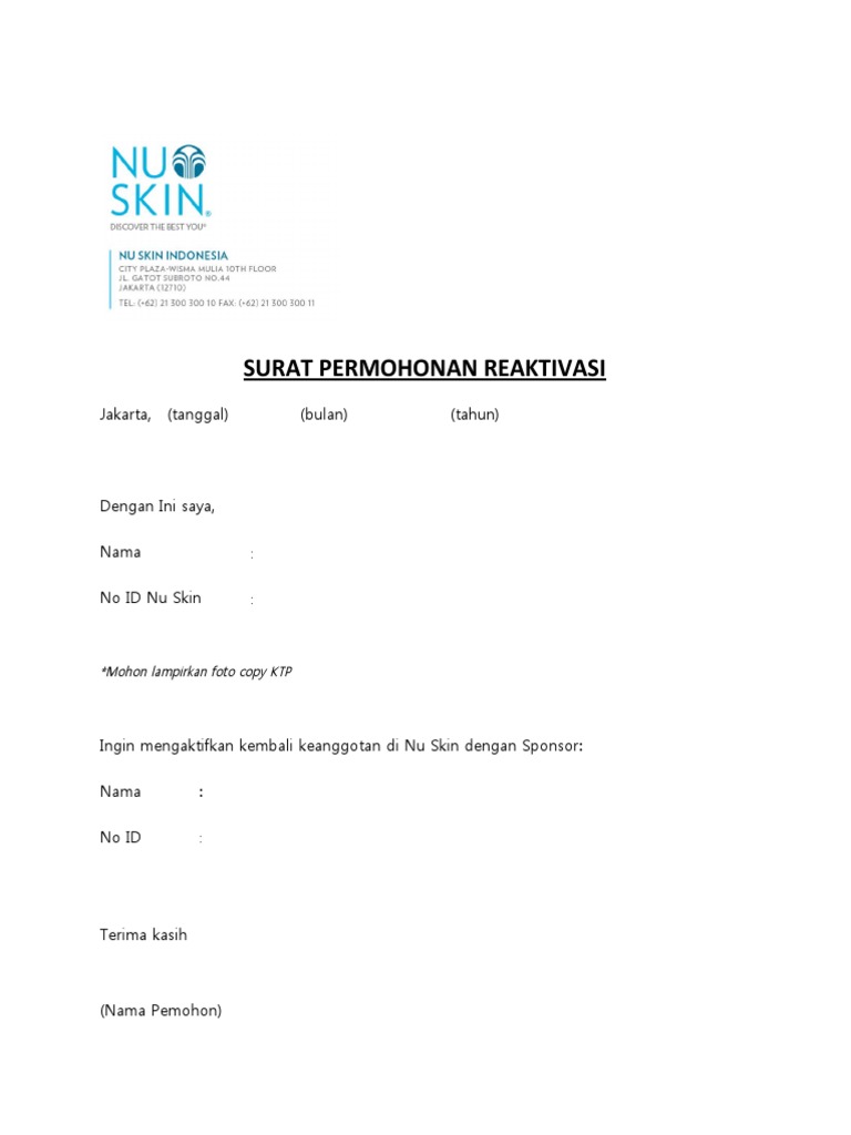 Reactivation Form Nu Skin | PDF