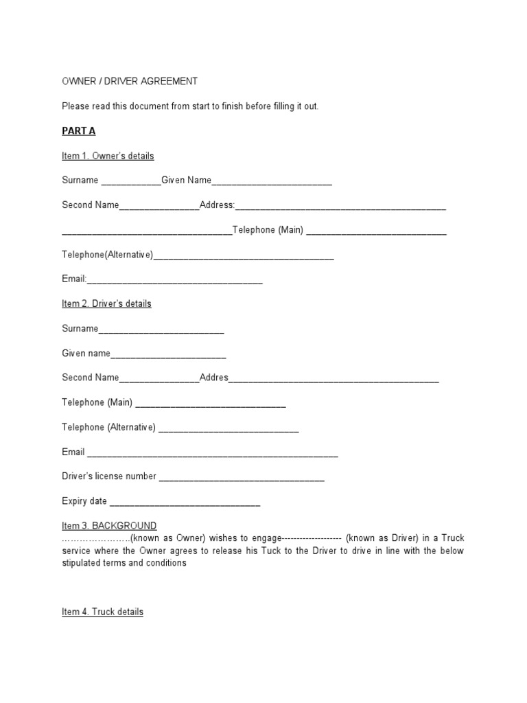 Driver Agreement | PDF | Vehicle Insurance | Insurance