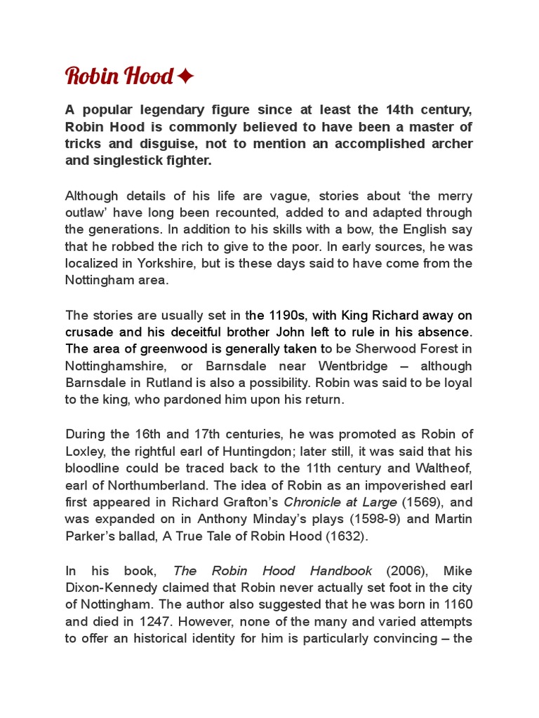 Robin Hood | PDF | Robin Hood | English Legendary Characters