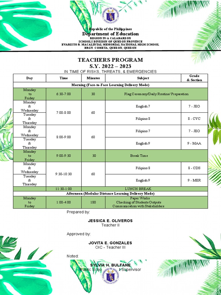Class Program - 2022-2023 For LDM | PDF | Philippines