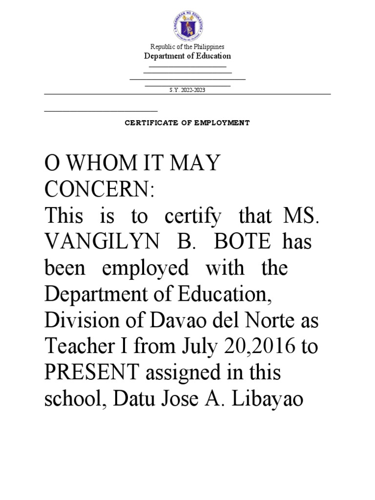 Certificate of Employment For Renewal of NC | PDF | Computing