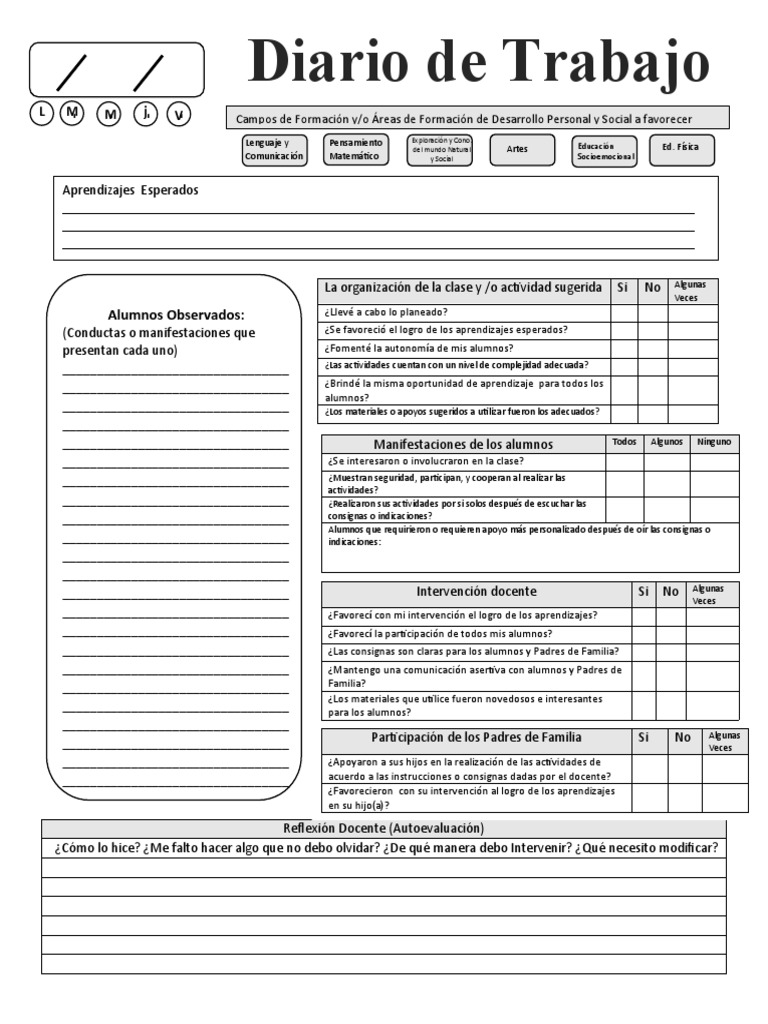 Formato Nuevo Del Diario de Trabajo 2022-2023 | Descargar gratis PDF ...