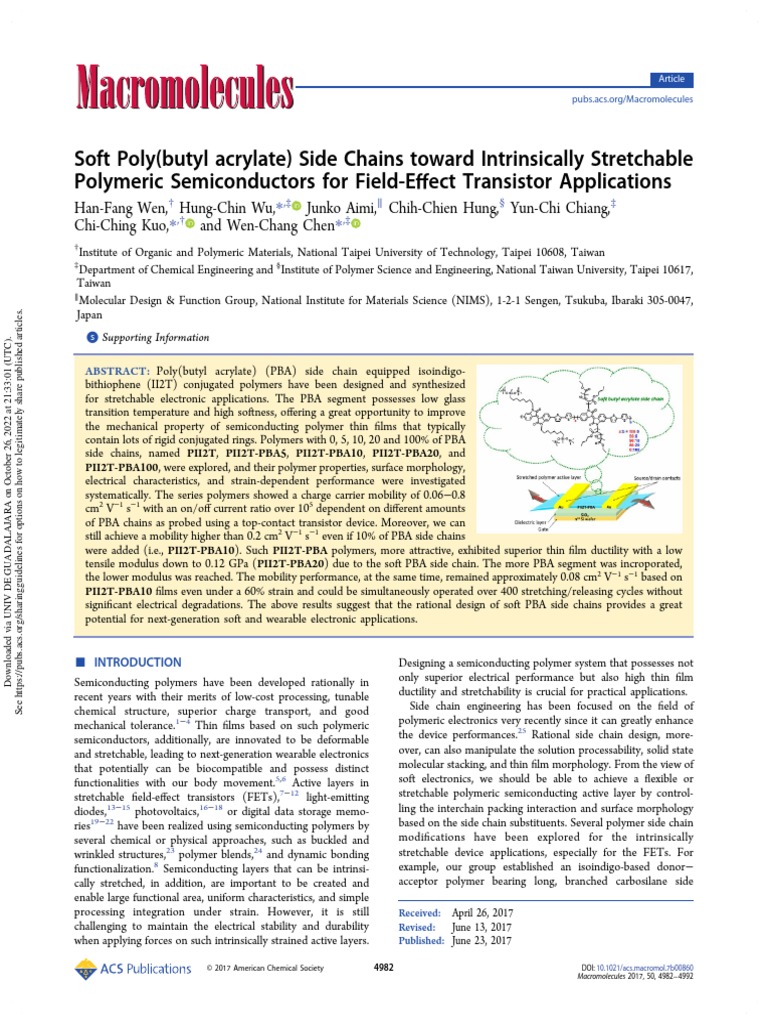 Soft Poly (Butyl Acrylate) Side Chains Toward Intrinsically Stretchable ...