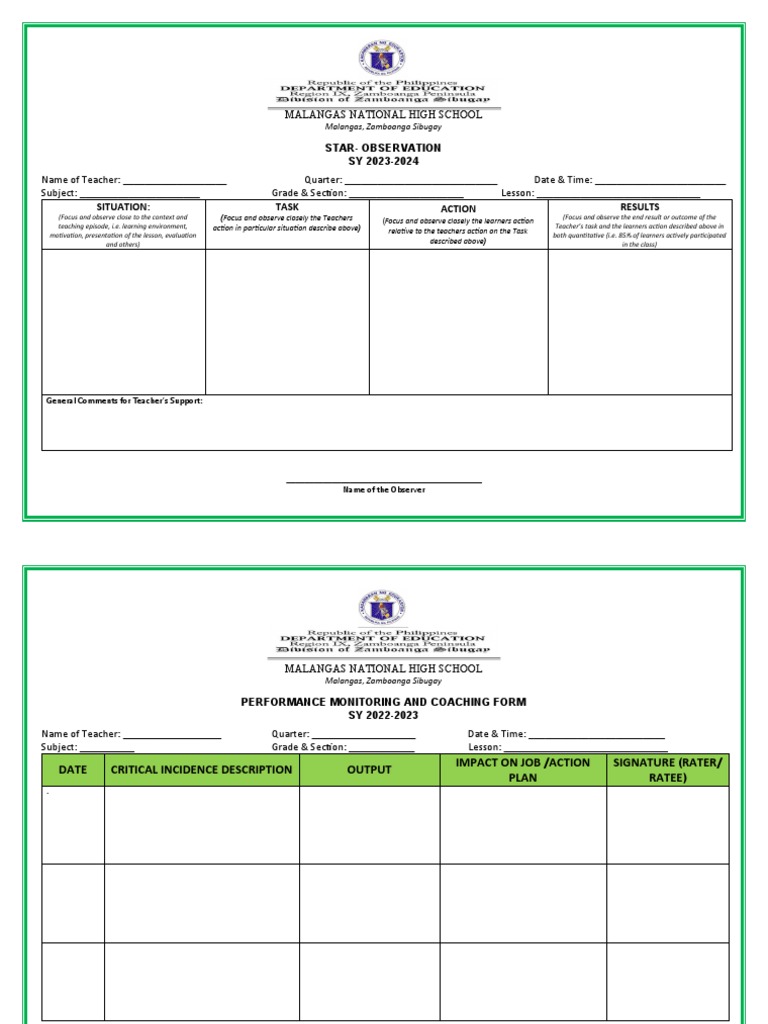 Star Observation Form 2023 2024 | PDF | Learning | Teachers
