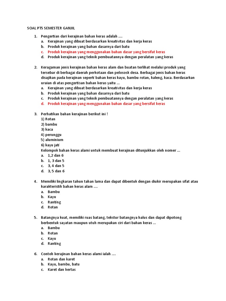 Soal PTS Kerajinan Bahan Keras | PDF | Griya & Taman