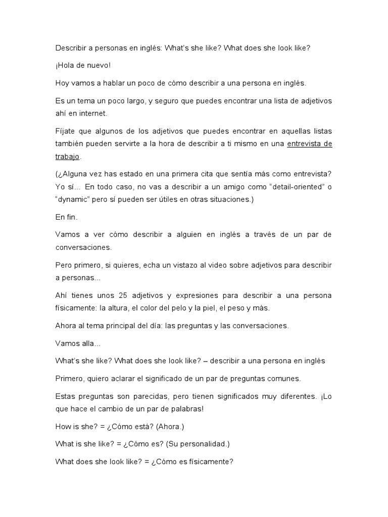 Hoy Vamos A Hablar Un Poco de Cómo Describir A Una Persona en Inglés | PDF