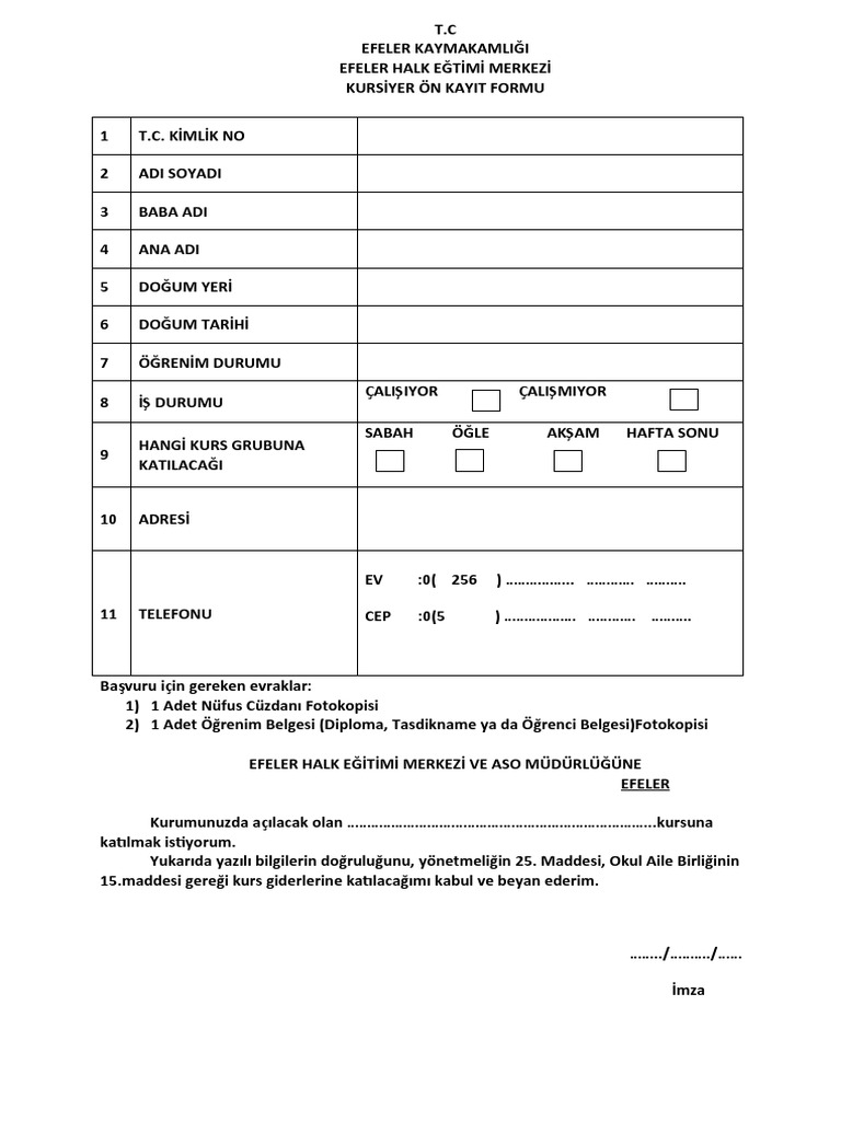 Kursiyer Basvuru Formu | PDF