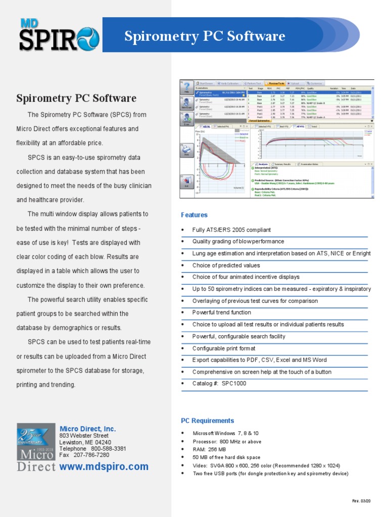 SPC1000 Spirometry PC Software | PDF | Personal Computers | Databases