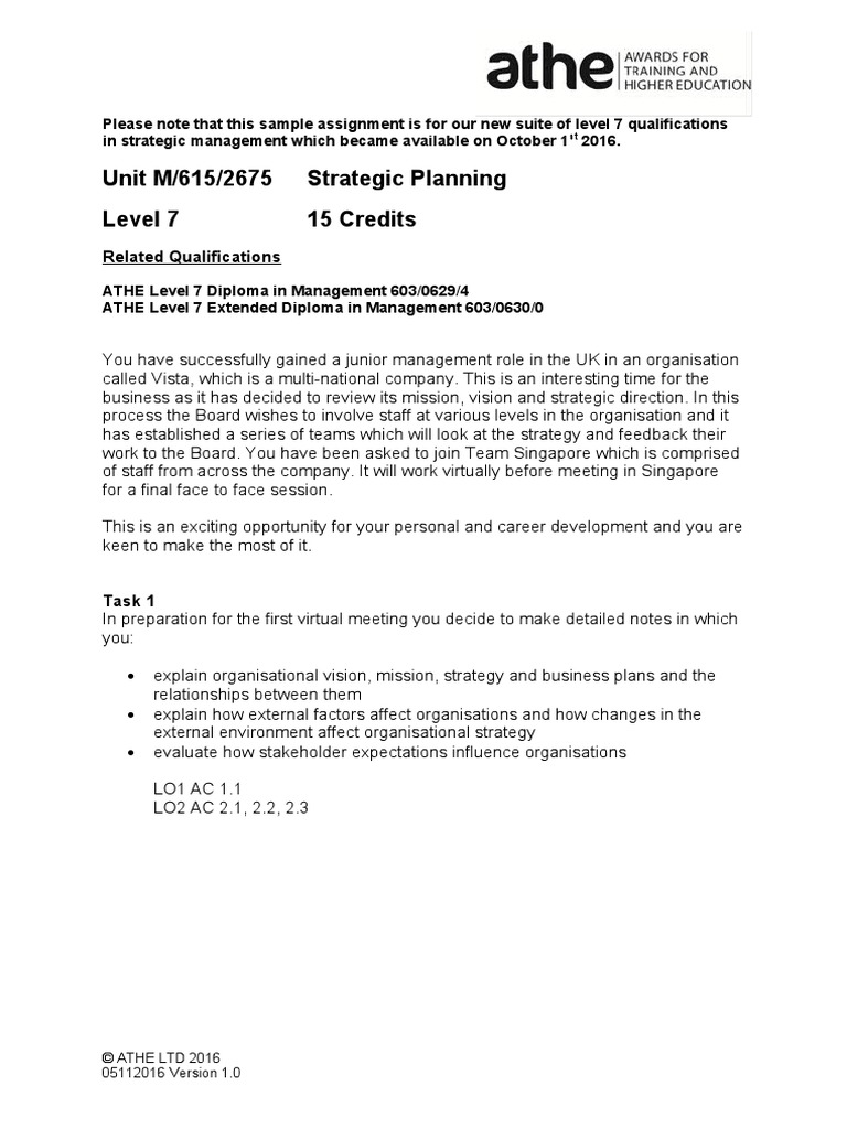 Level 7 Strategic Planning Sample Assignment | PDF | Strategic Planning ...