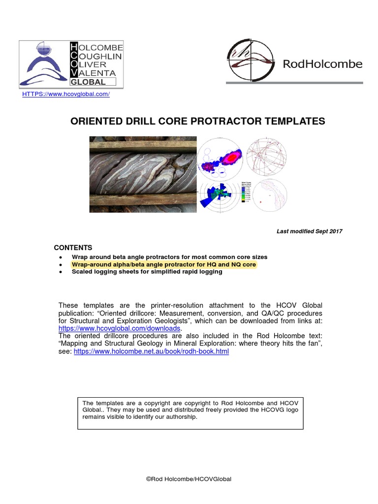 Oriented Drill Core Protractor Templates | PDF | Angle | Ellipse