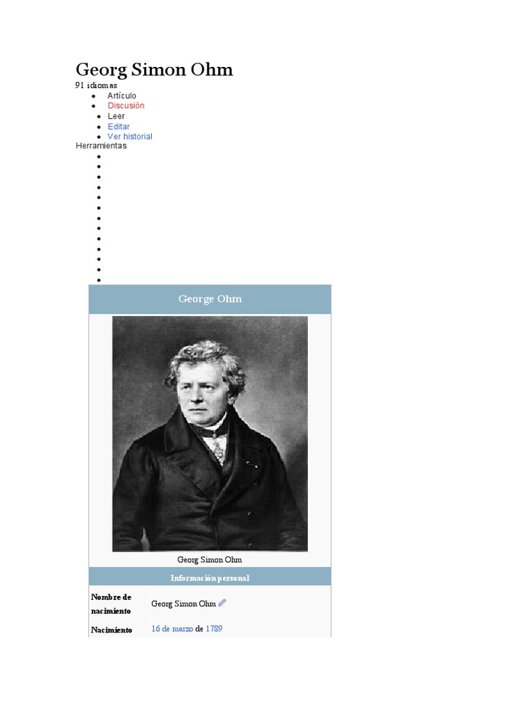 Biografía de Georg Simon Ohm | PDF | Cantidad | Física Aplicada e ...