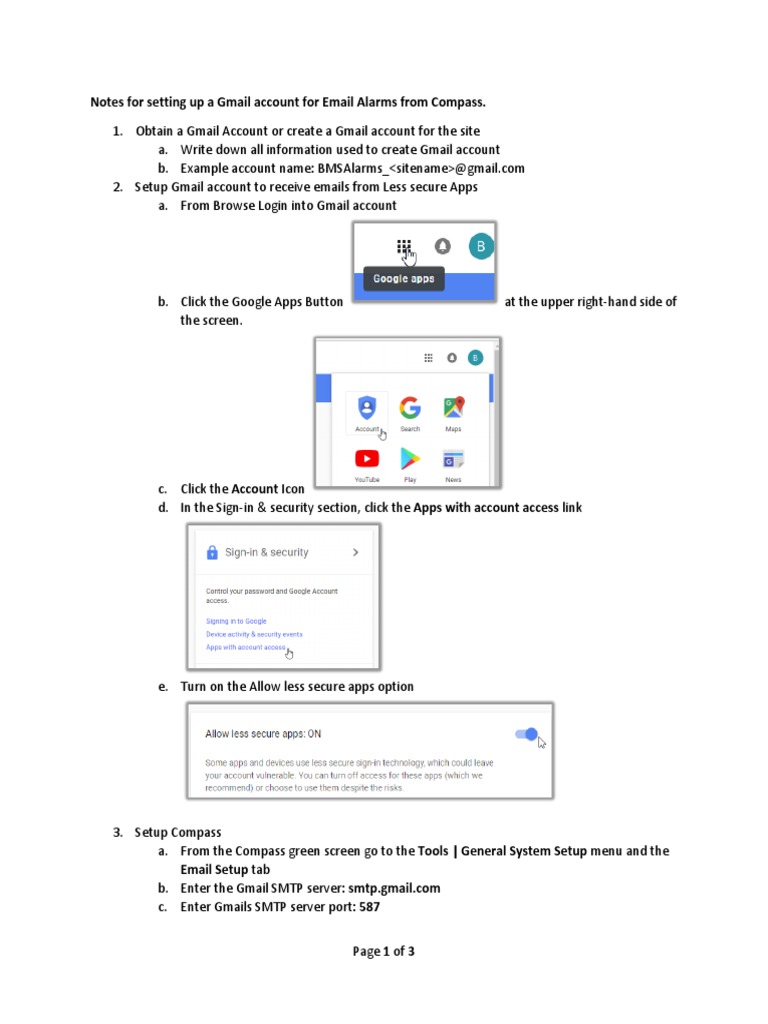 Gmail Setup for Compass Email Alarms | PDF | Computers