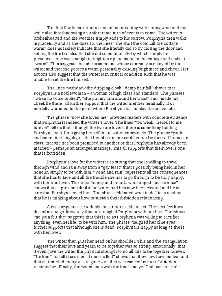 Porphyria's Lover by Robert Browning - Poem Analysis