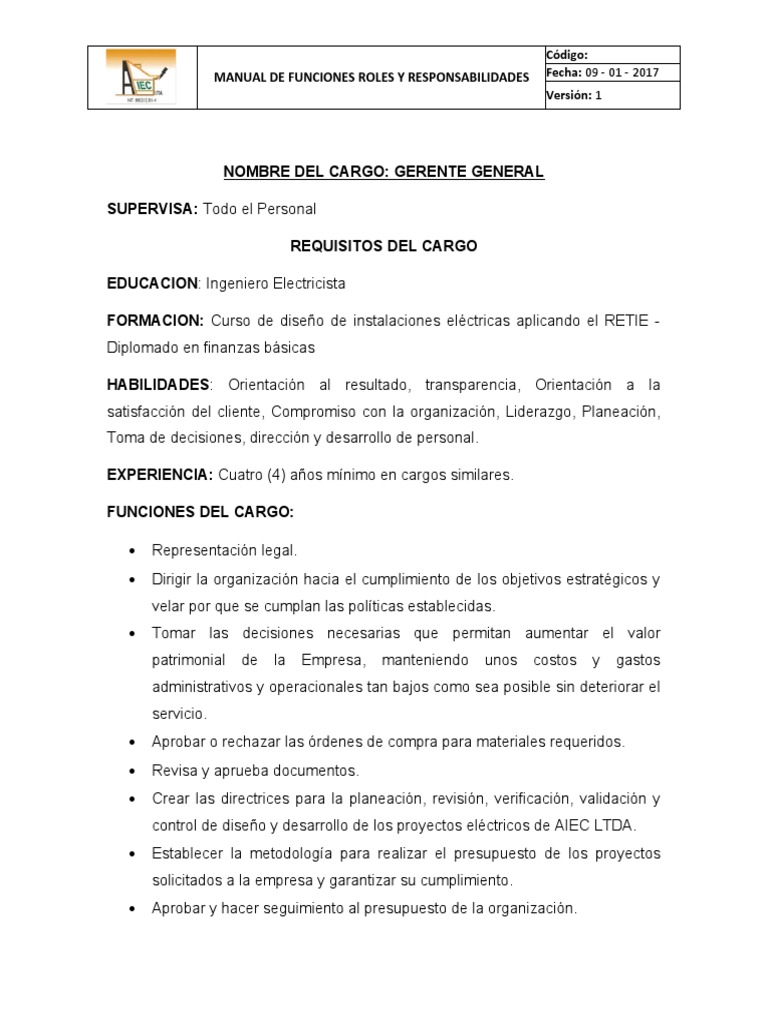 Manual de Roles y Funciones Laborales | PDF | Contabilidad | Gestión de ...