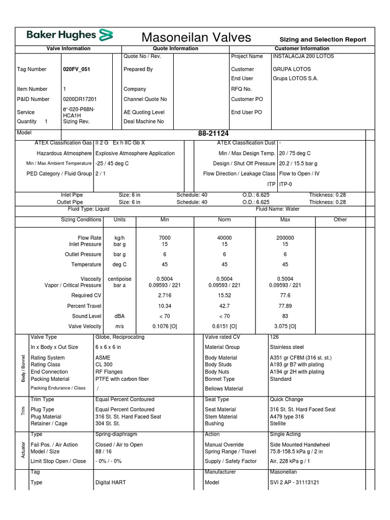 Załacznik NR 2 Spec - techn.MASONEILAN | PDF | Pressure | Valve