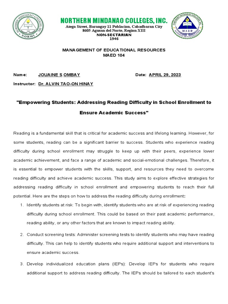 Ombay Maed 104 Plan | PDF | Phonics | Individualized Education Program