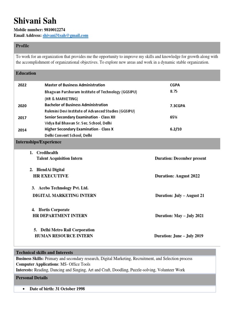 Shivani's Resume-1 | PDF
