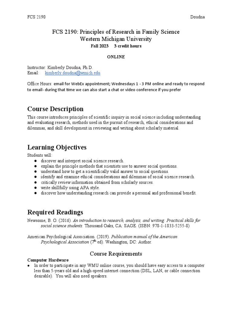 Fall 23 FCS 2190 Syllabus With Headings and Tables Headers | PDF ...