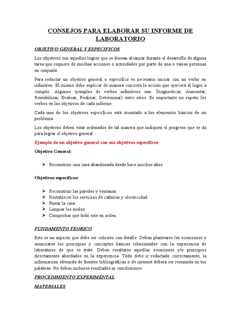 Consejos para Elaborar Su Informe de Laboratorio | PDF | Experimentar | Laboratorios