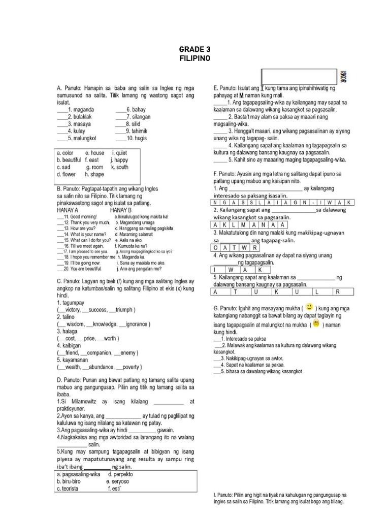 Worksheet Bokabularyo | PDF