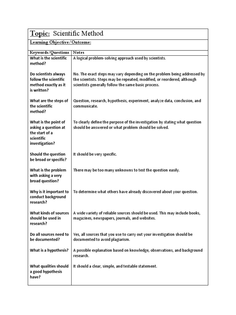 Scientific Method Cornell Notes Filled | PDF | Experiment | Scientific ...